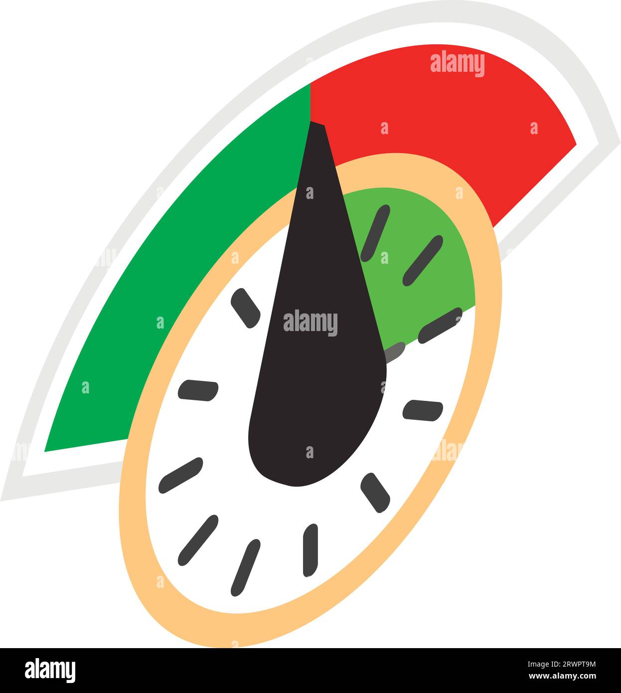 Speedometer icon isometric vector. Speedometer with green and red ...