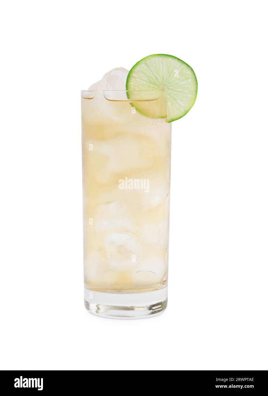 Glass of tasty ginger ale with ice cubes and lime slice isolated on white Stock Photo - Alamy