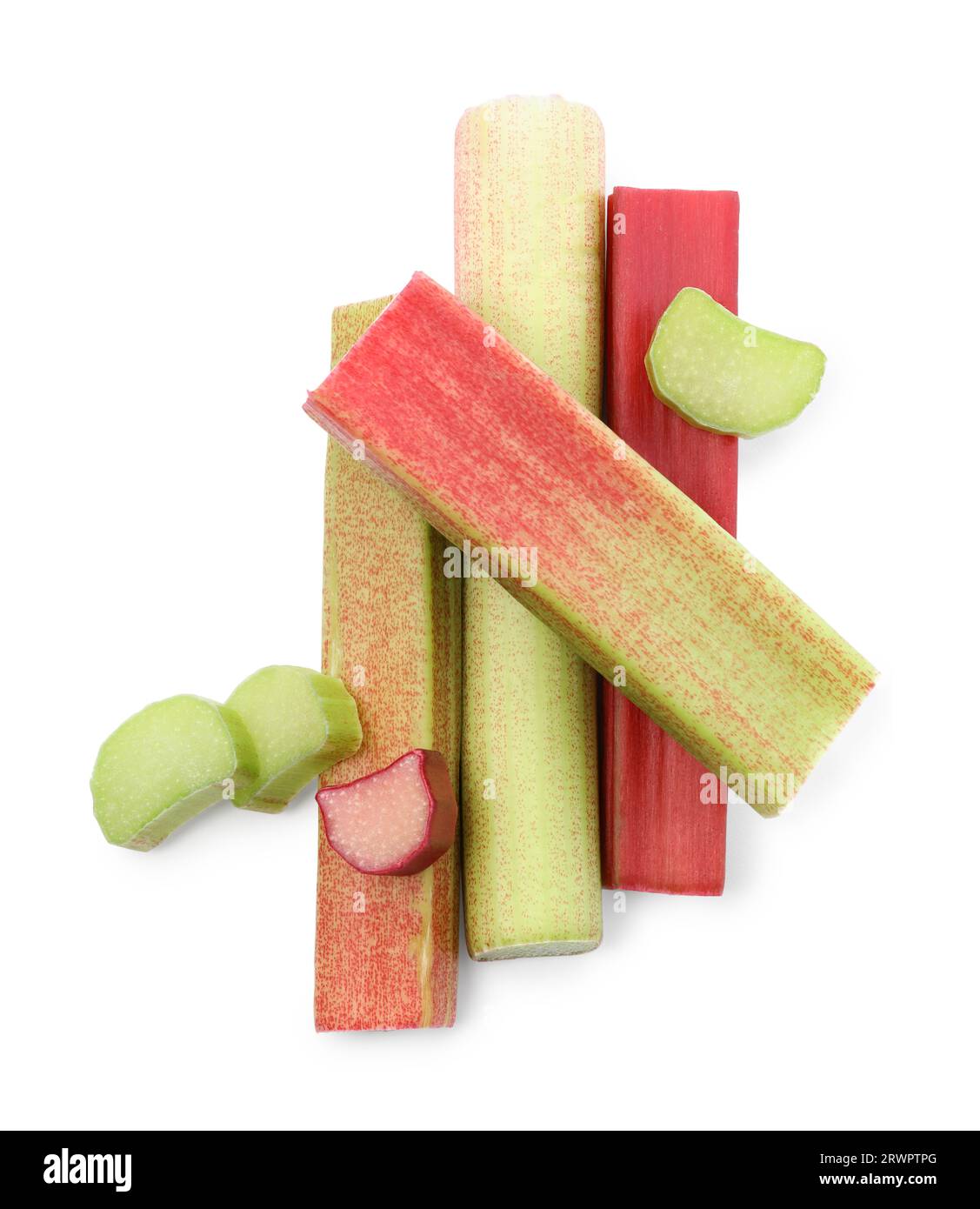 Cut fresh ripe rhubarb isolated on white, top view Stock Photo - Alamy