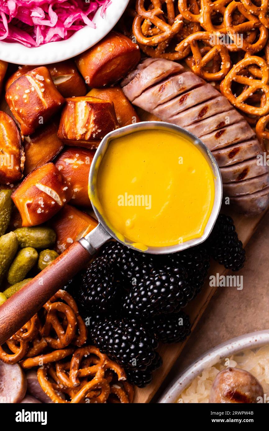 Oktoberfest Board with Cheese Dip Stock Photo - Alamy