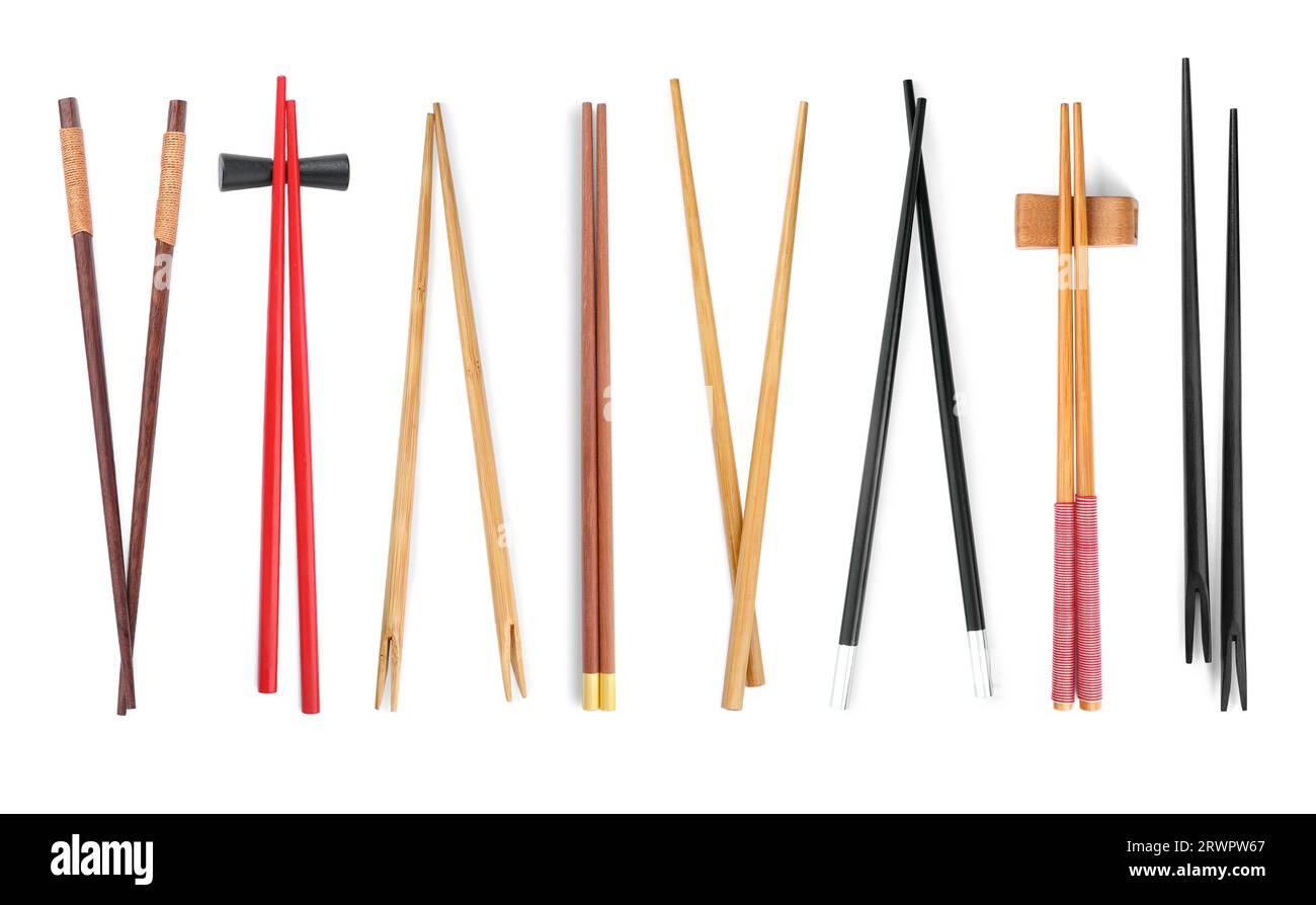 Set with different chopsticks isolated on white, top view Stock Photo ...