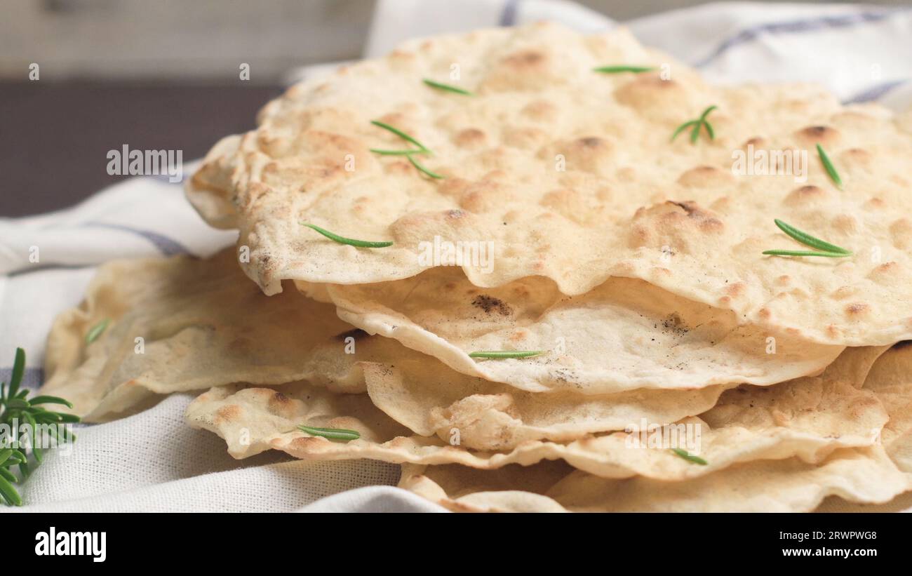 Homemade hot chapati on kitchen countertop background. Zooming slide ...