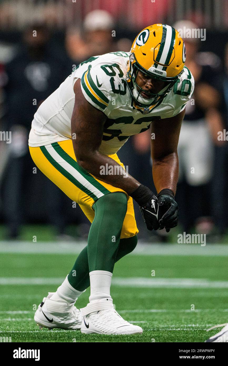 Green Bay Packers offensive tackle Rasheed Walker (63) lines up during ...