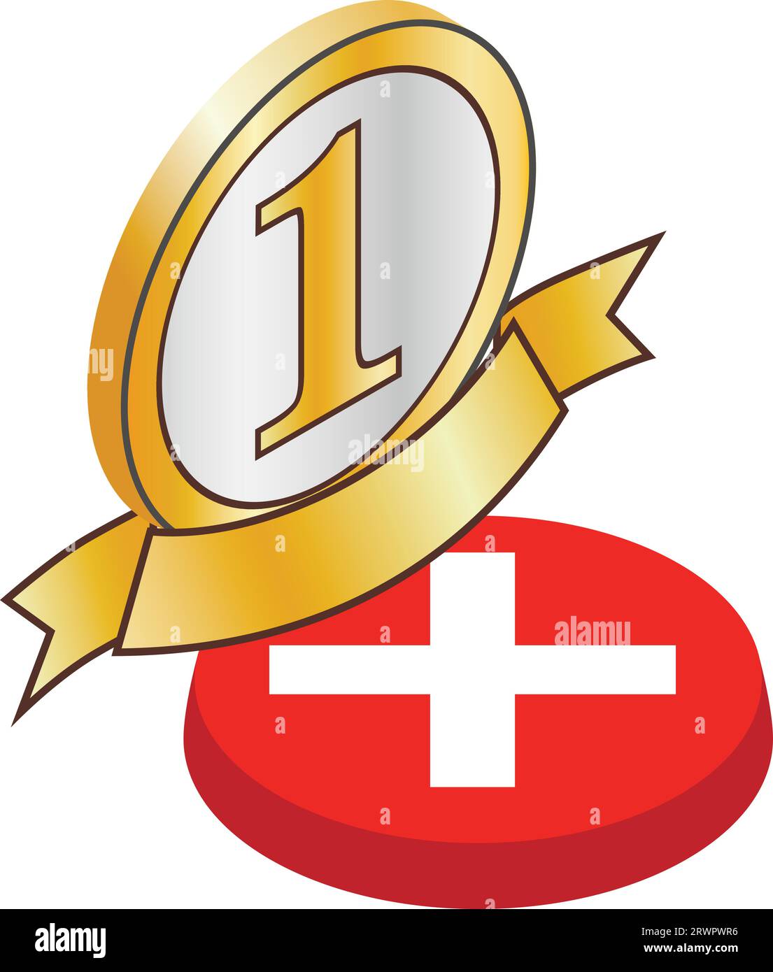 Quality sign icon isometric vector. Number one sign and red plus button ...