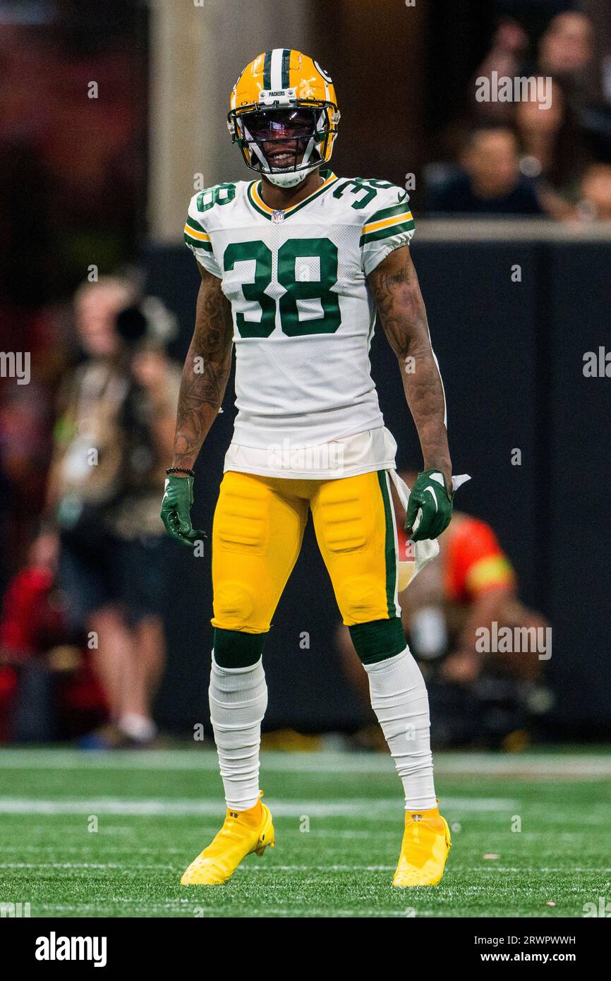 Green Bay Packers safety Innis Gaines (38) lines up during the first ...
