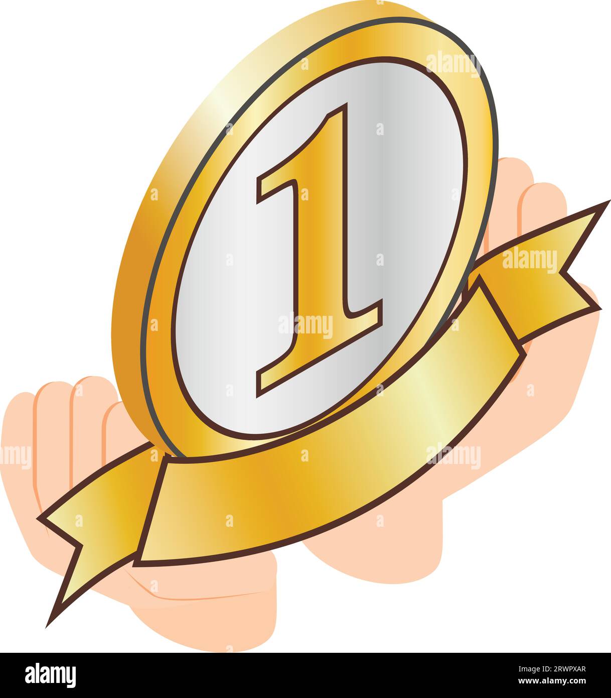 Winner symbol icon isometric vector. Golden first place sign in human ...