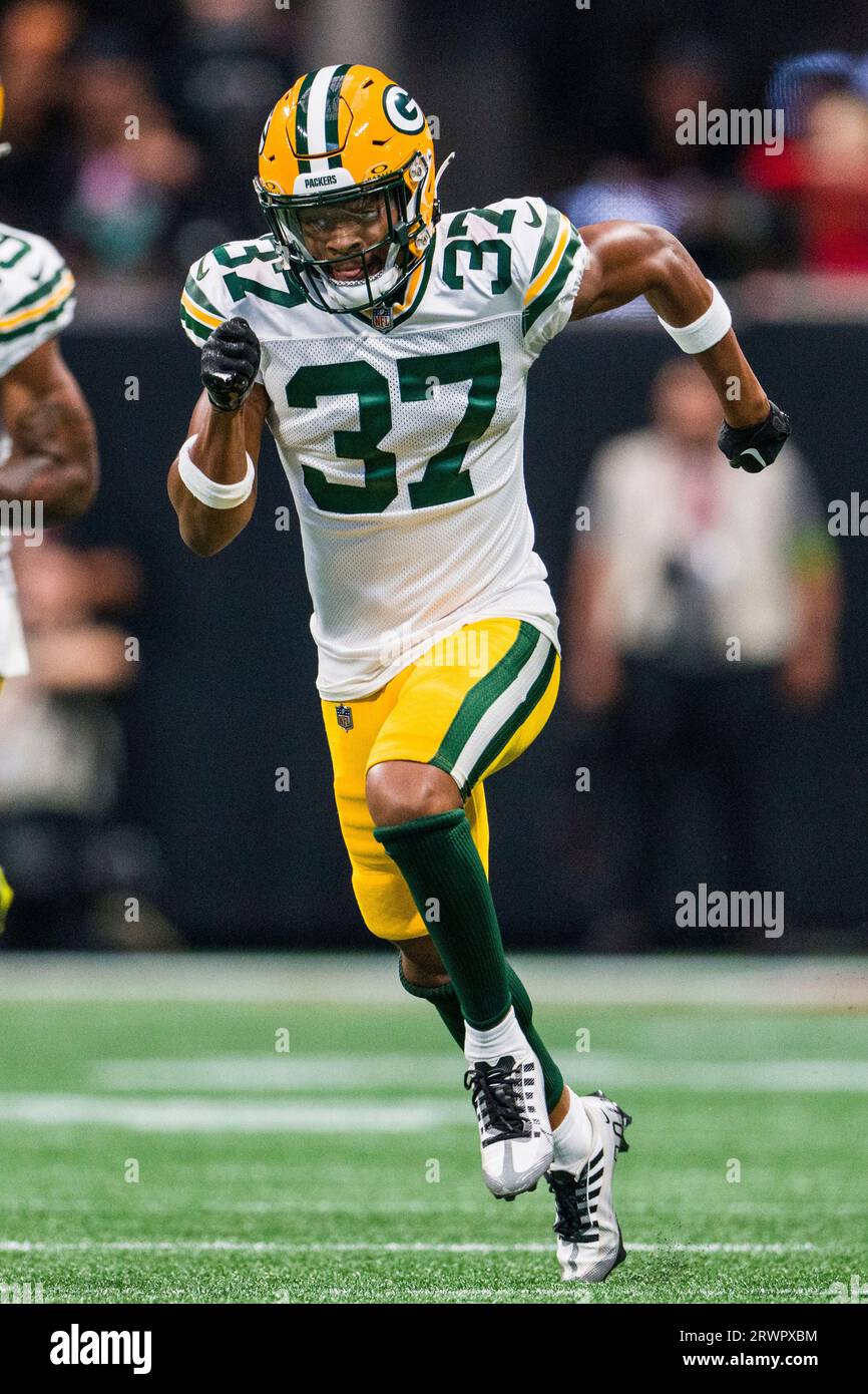 Green Bay Packers cornerback Carrington Valentine (37) works during the ...