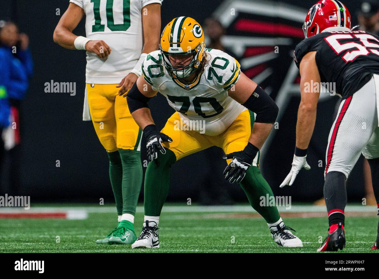 Green Bay Packers guard Royce Newman (70) lines up during the second ...