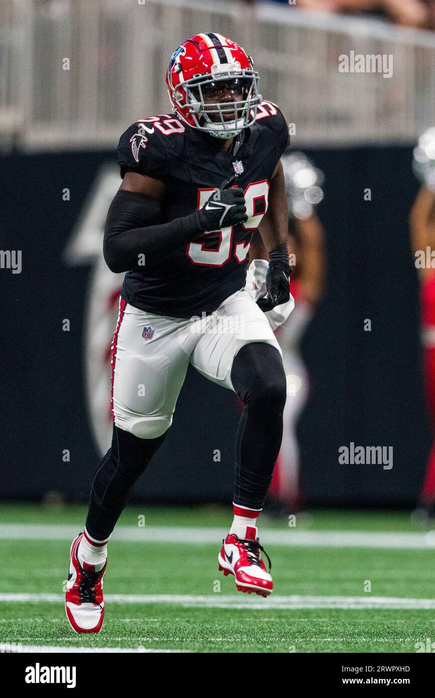 Atlanta Falcons linebacker Andre Smith (59) works during the second ...