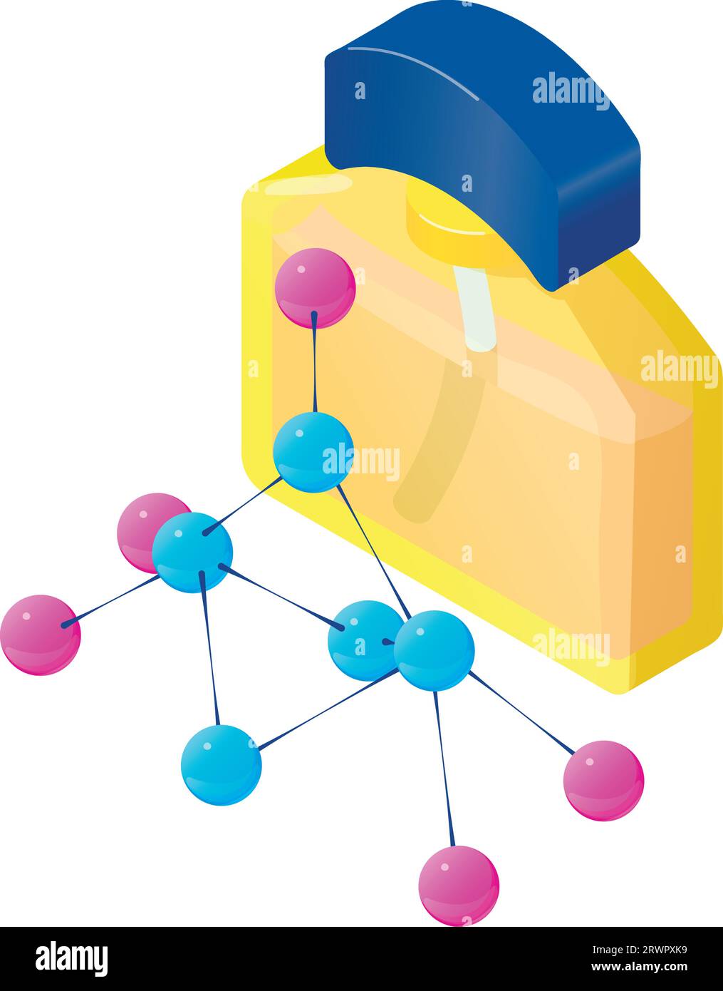 Men fragrance icon isometric vector. Bottle of new perfume and molecule ...