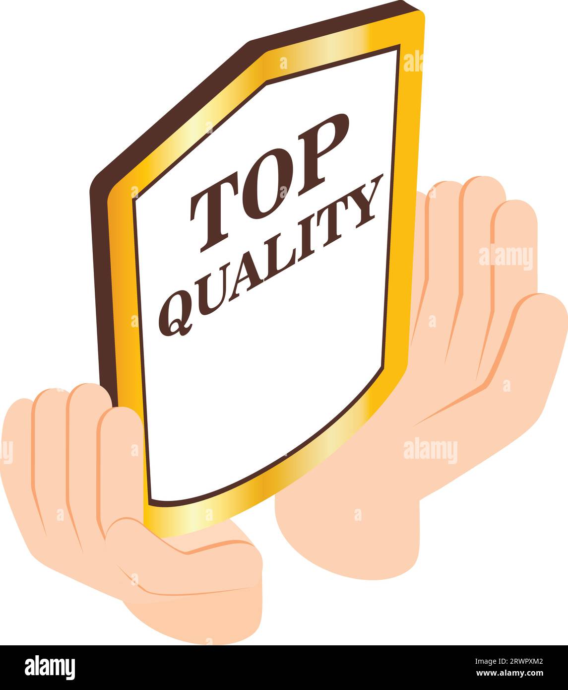 Top quality icon isometric vector. Golden top quality sign in human ...
