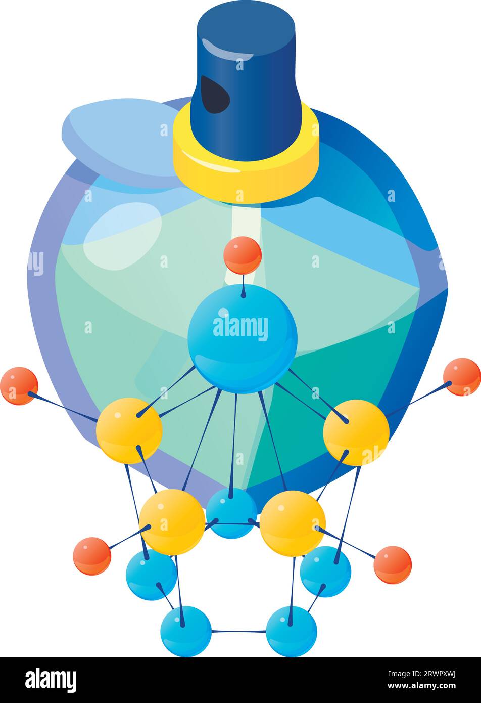 Perfume concept icon isometric vector. Bottle of perfume and molecule ...