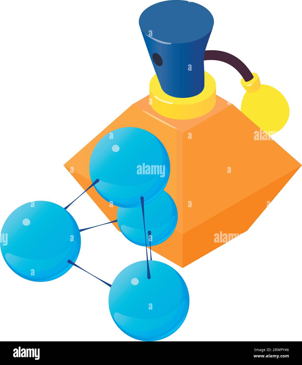 Fresh perfume icon isometric vector. Bottle of new perfume and molecule ...