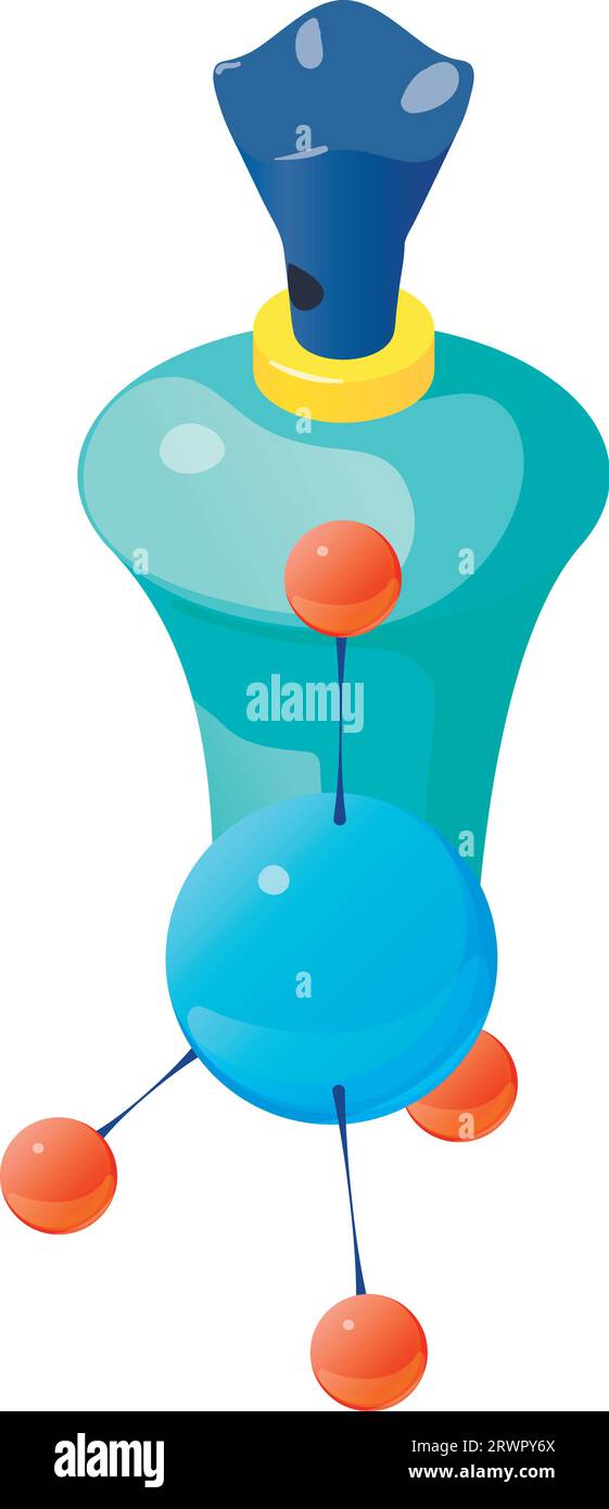 Perfume product icon isometric vector. Bottle of perfume and molecule ...