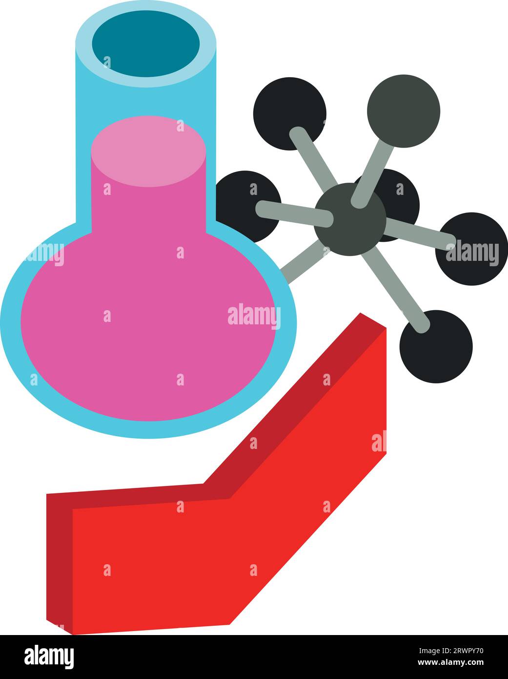 Science concept icon isometric vector. Chemical flask, molecule model ...