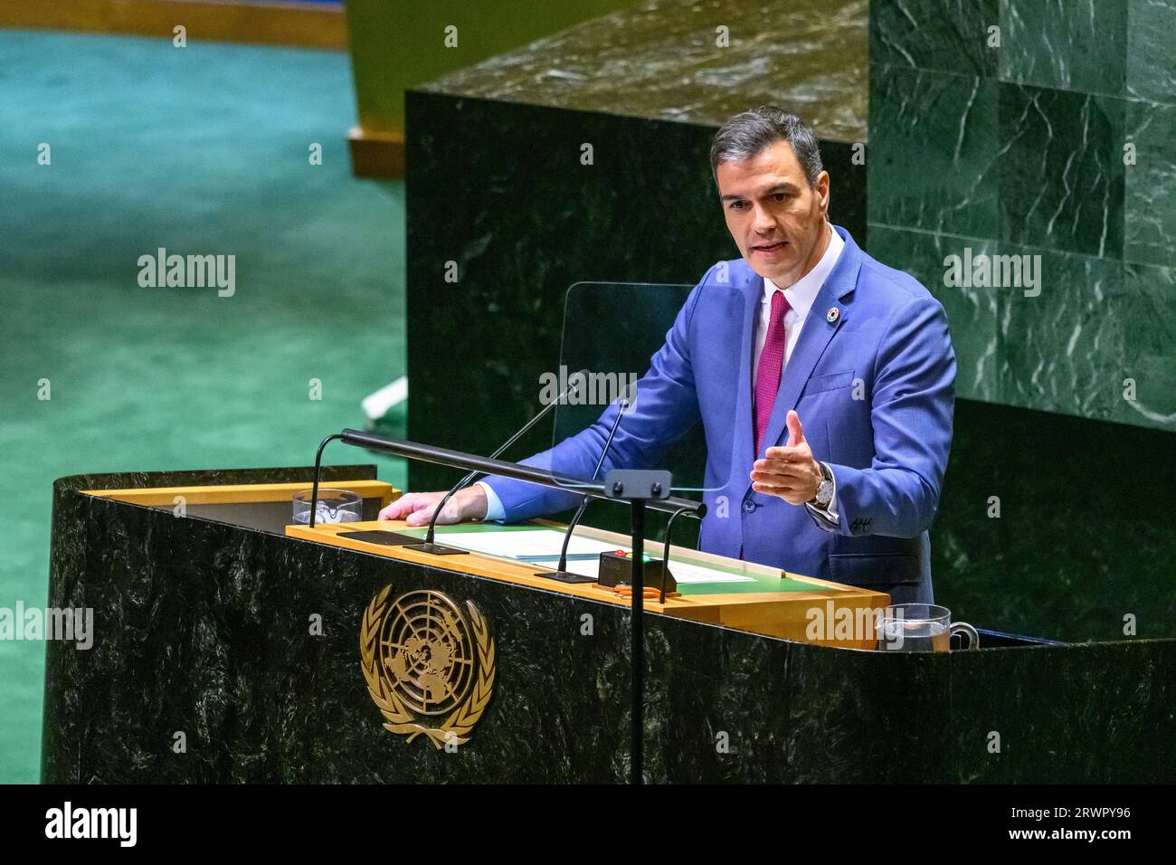 New York, USA. 20th Sep, 2023. Spainsh Prime Minister Pedro Sánchez ...