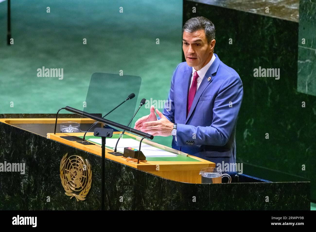 New York, USA. 20th Sep, 2023. Spainsh Prime Minister Pedro Sánchez ...
