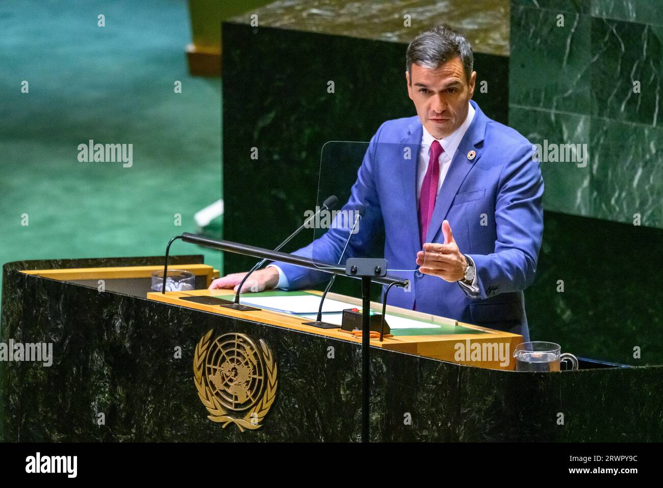 New York, USA. 20th Sep, 2023. Spainsh Prime Minister Pedro Sánchez ...