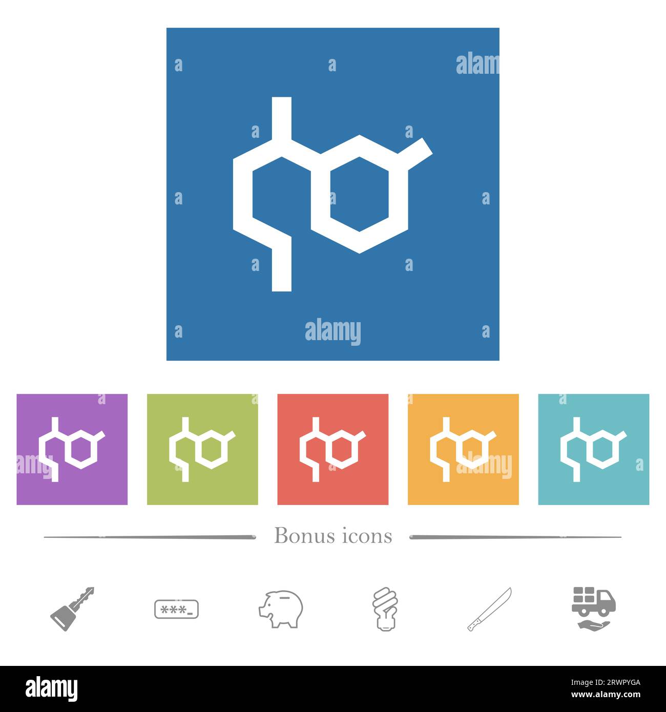 Chemistry molecule formula flat white icons in square backgrounds. 6 ...