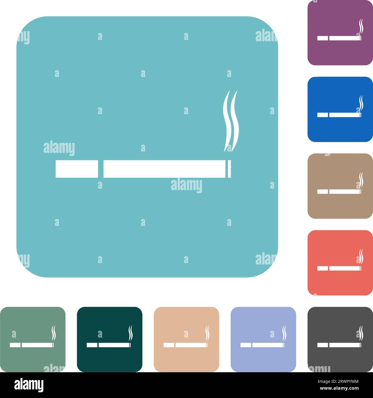 Cigarette white flat icons on color rounded square backgrounds Stock ...