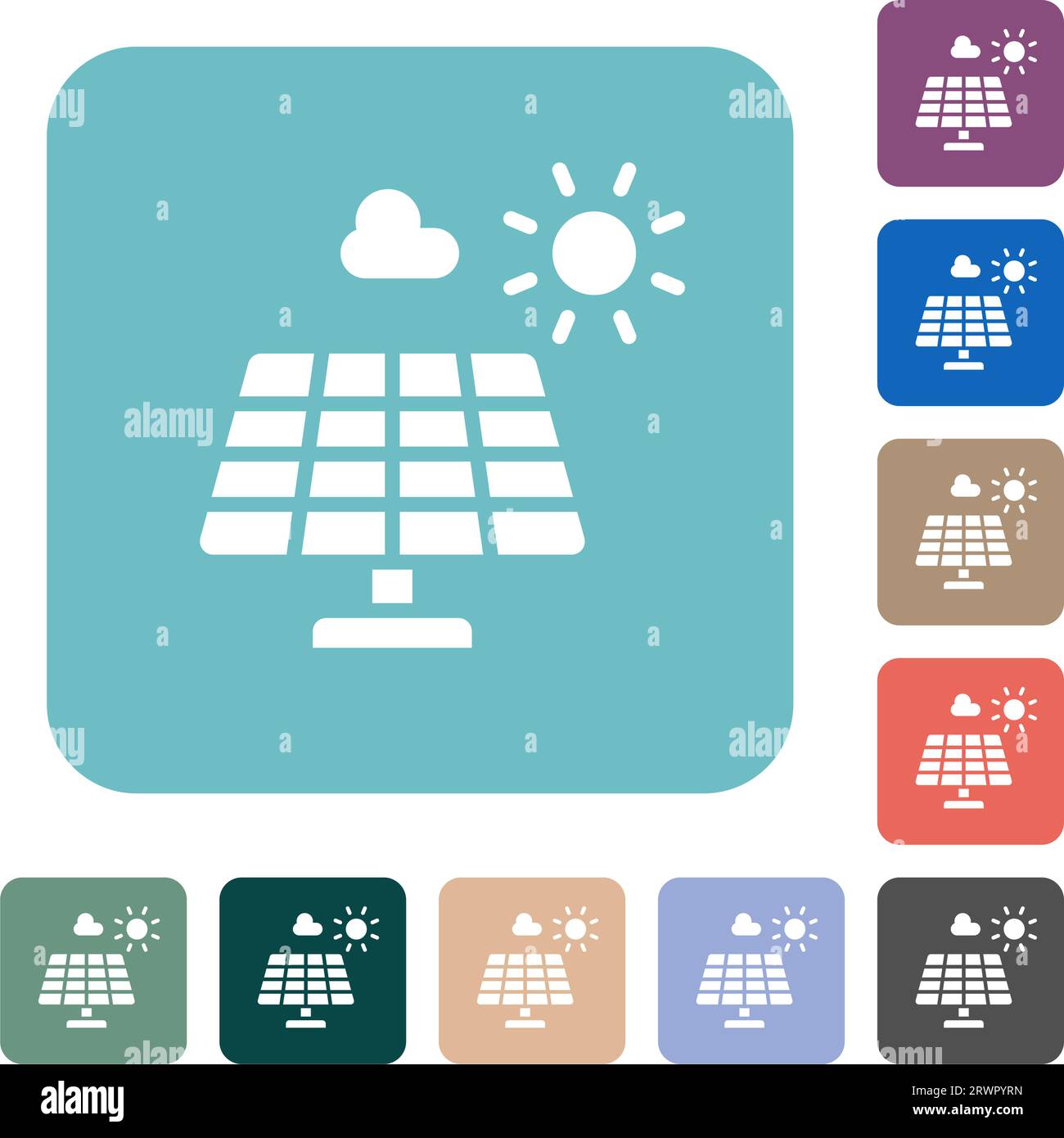 Solar energy white flat icons on color rounded square backgrounds Stock Vector Image & Art - Alamy