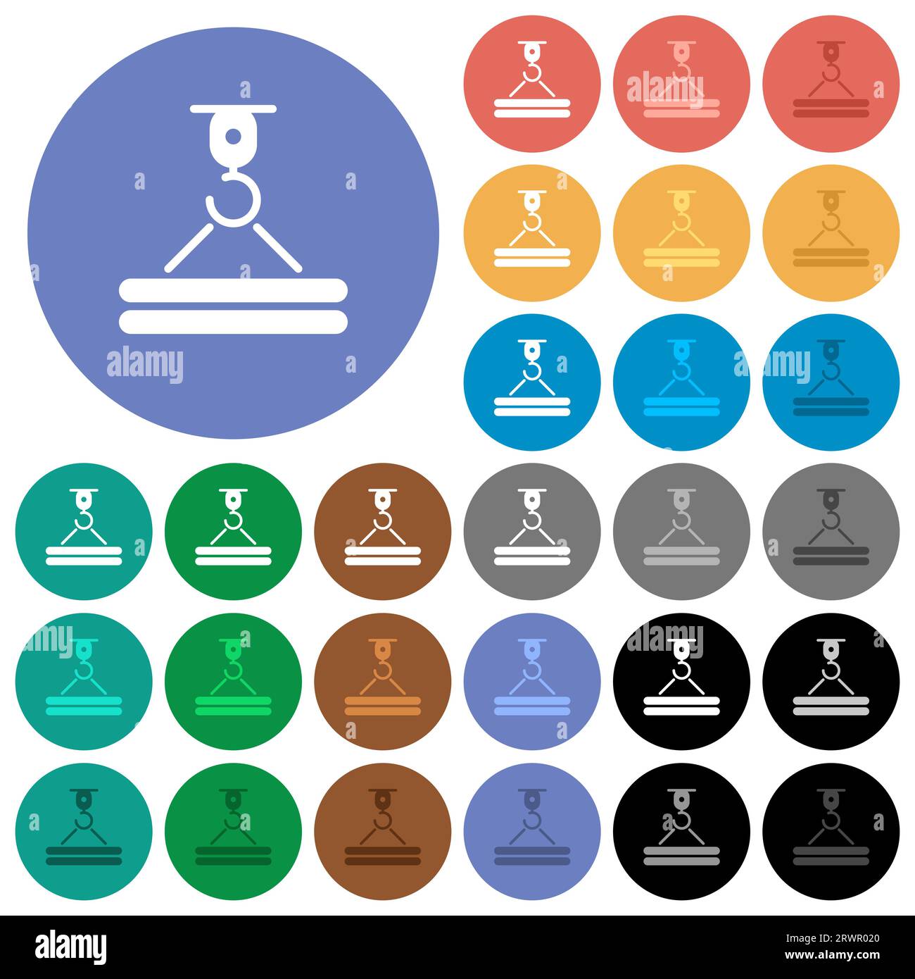 Construction crane and freight multi colored flat icons on round ...