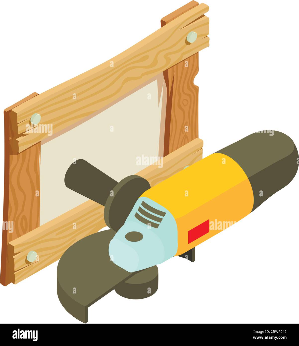Electric equipment icon isometric vector. Electric sander and wooden board icon. Angle grinder ...