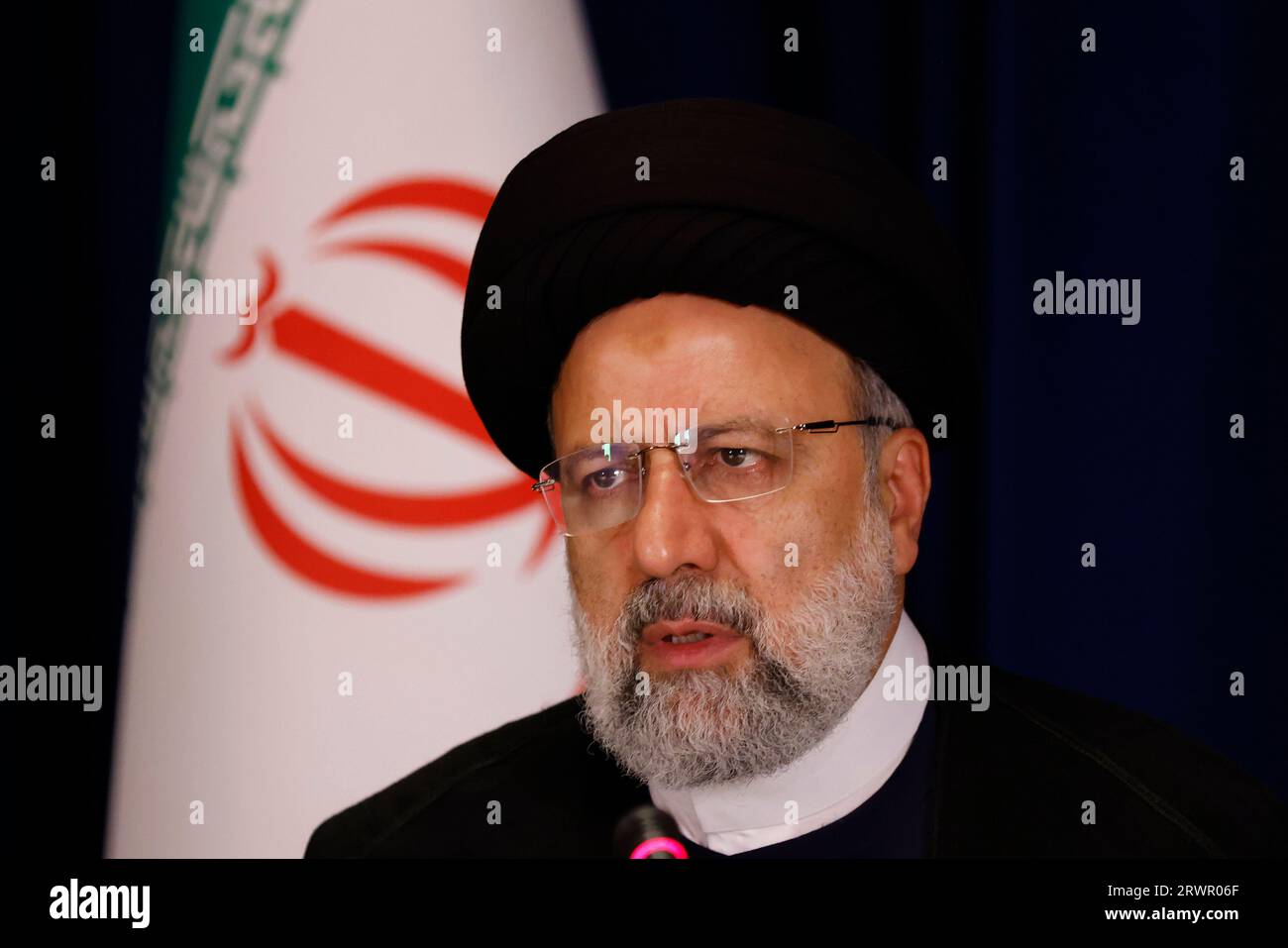 President of Iran Ebrahim Raisi speaks during a news conference ...