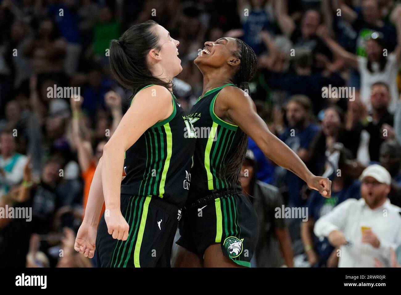 Minnesota Lynx forward Bridget Carleton, left, celebrates with guard ...