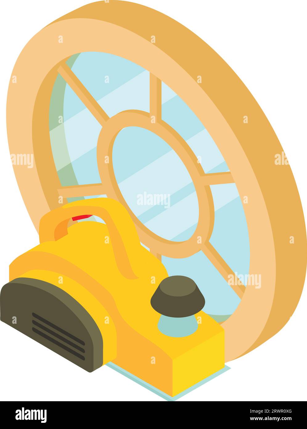 Powertool icon isometric vector. Yellow power electro planer and round ...