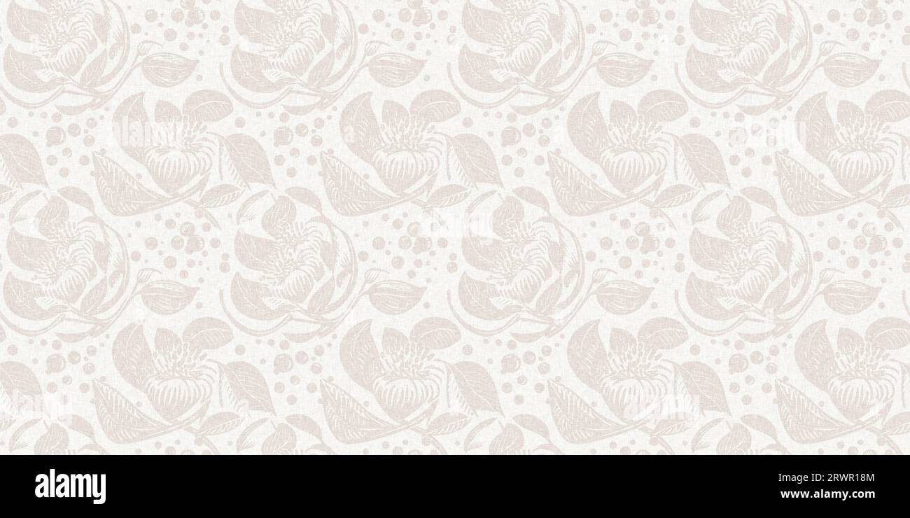 Subtle rustic elegance wedding floral block print linen seamless border ...