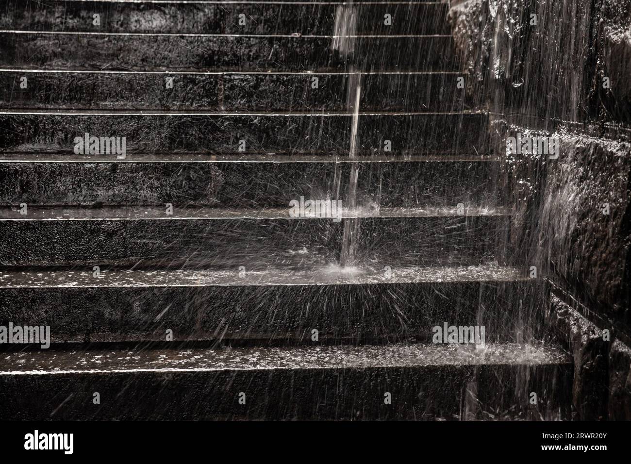 Picture of water splashing all over stairs and steps in Belgrade ...
