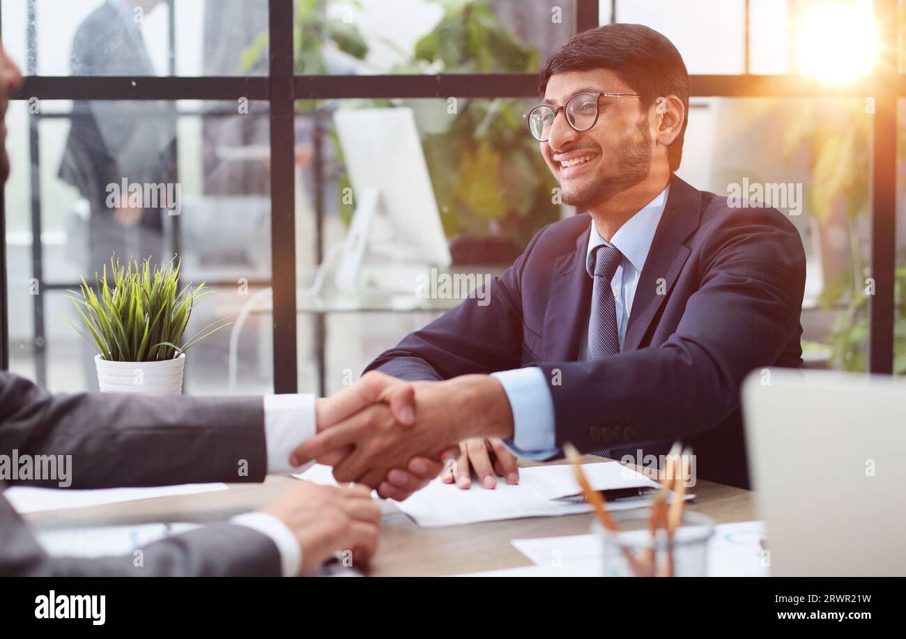 businessman shaking hands in recruiting, teamwork or introduction and ...