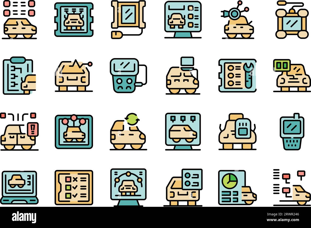 Car diagnostic scanner icons set outline vector. Computer digital. Data ...