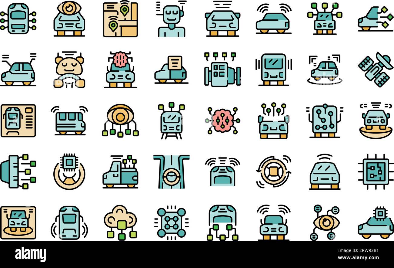 Artificial intelligence in transport icons set outline vector. Digital ...