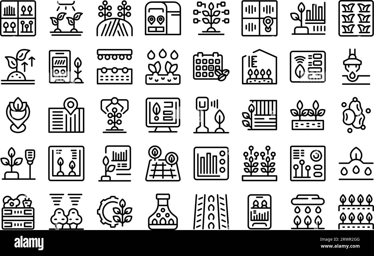 Precision farming icons set outline vector. Smart farm. Digital future ...