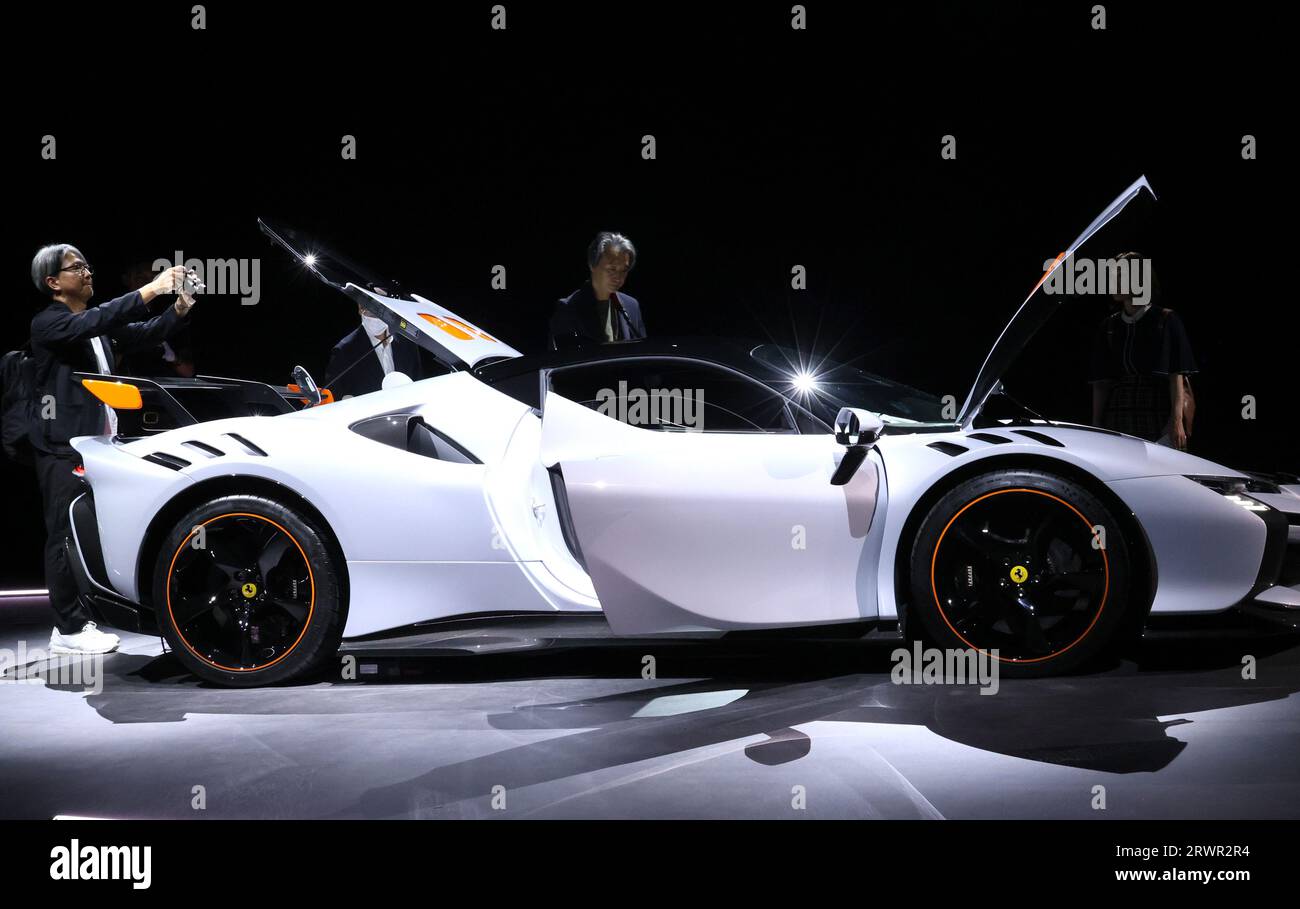 Tokyo, Japan. 20th Sep, 2023. Italian sports car maker Ferrari displays ...