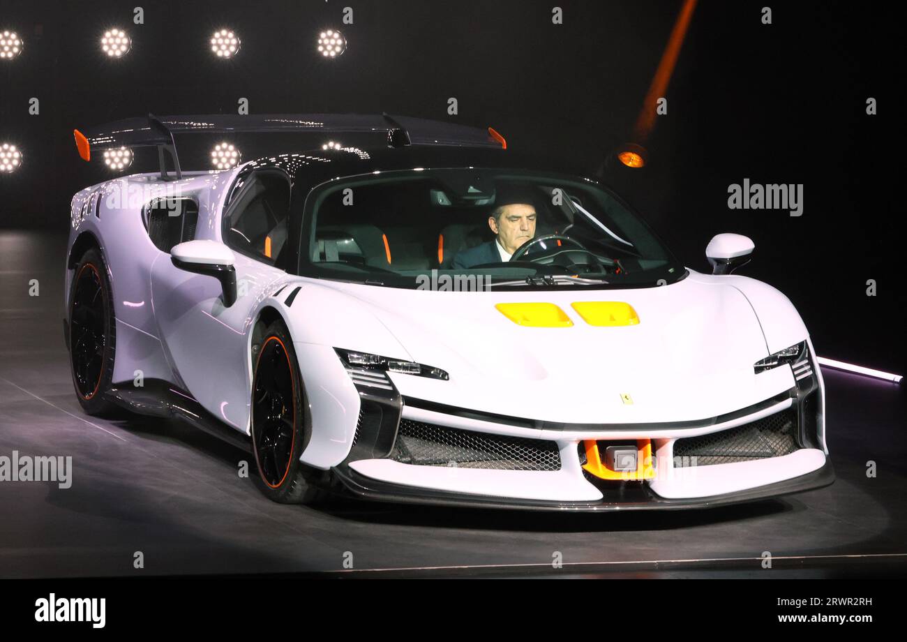 Tokyo, Japan. 20th Sep, 2023. Italian sports car maker Ferrari displays ...