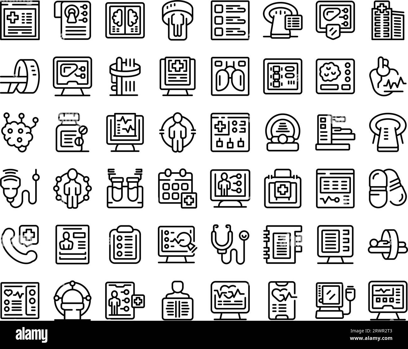 Computer diagnostics of health icons set outline vector. Radiation ...