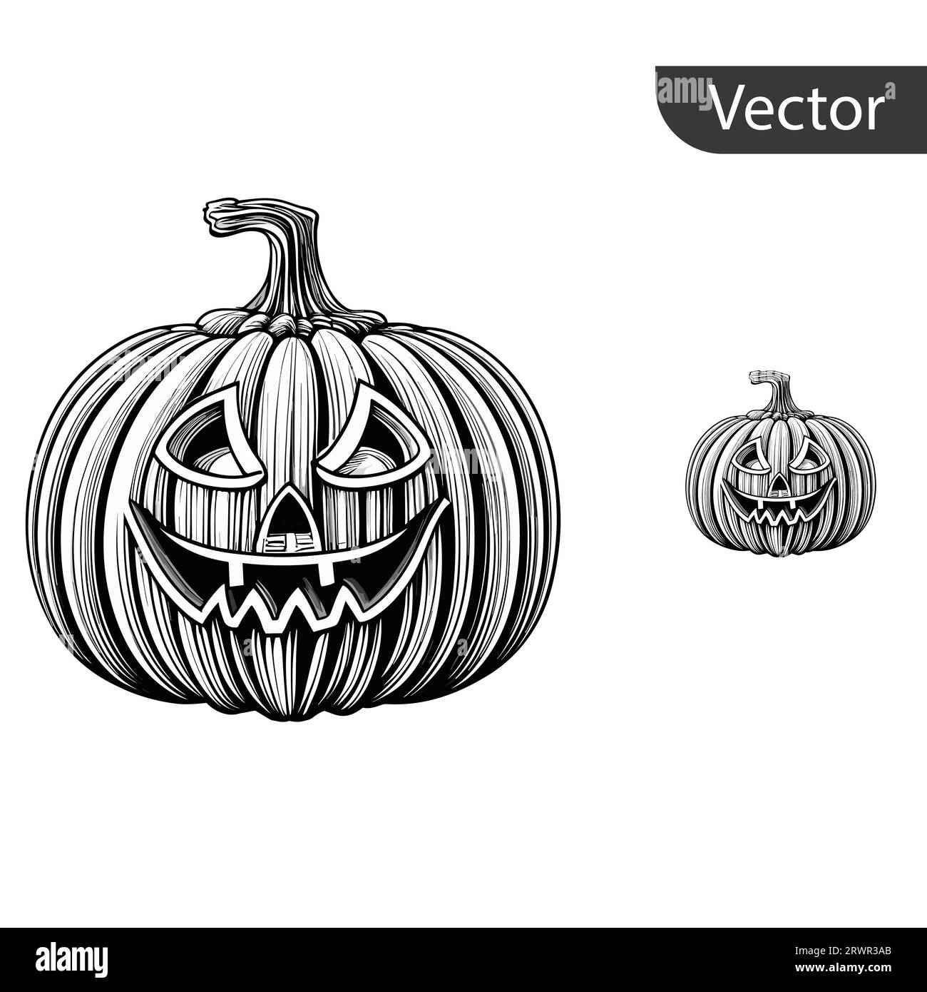 Halloween Pumpkin Silhouette Design in Line Art, Vector Mascot of ...