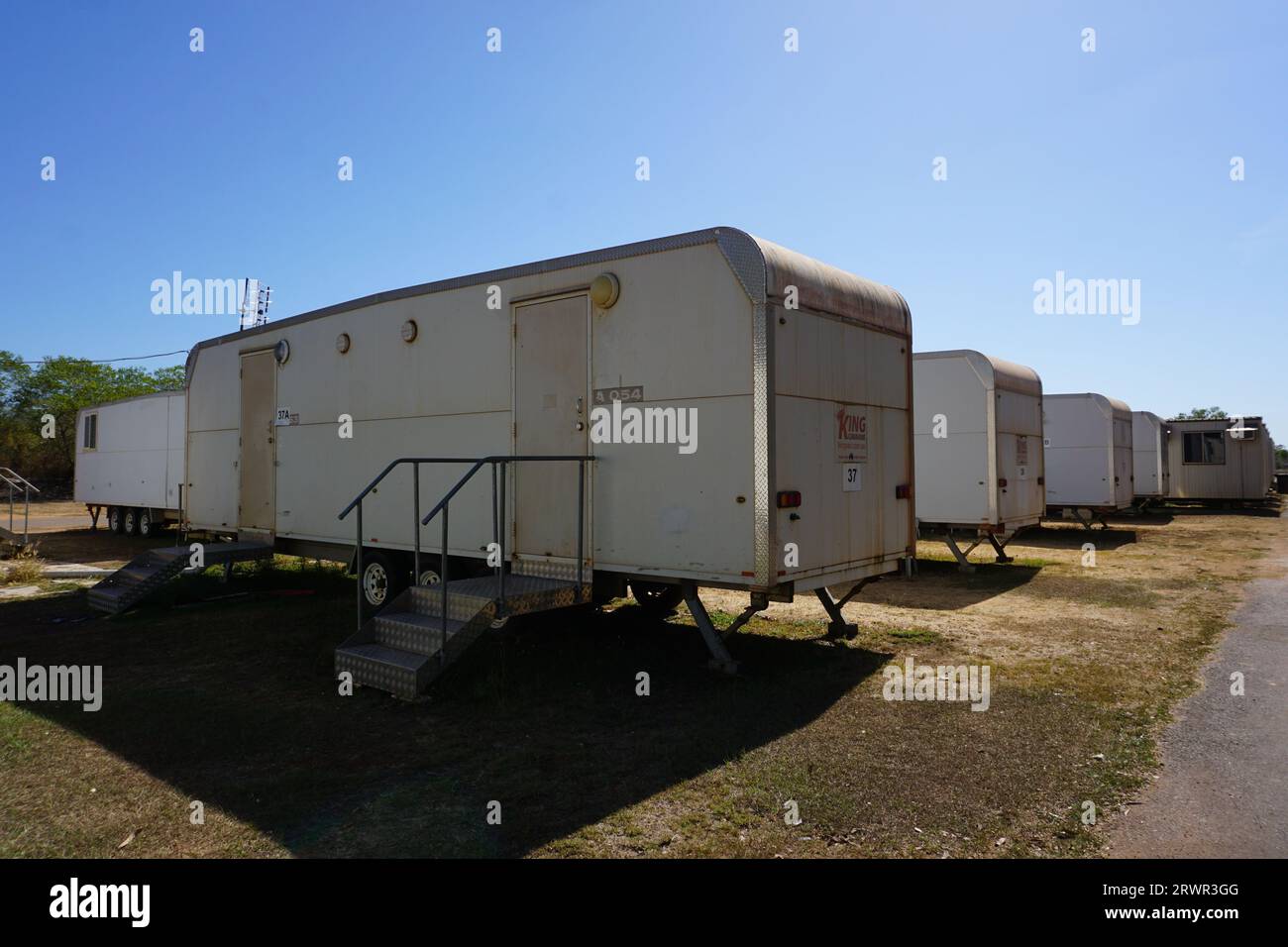 row of caravans as accommodation for workers and miners on a caravan ...