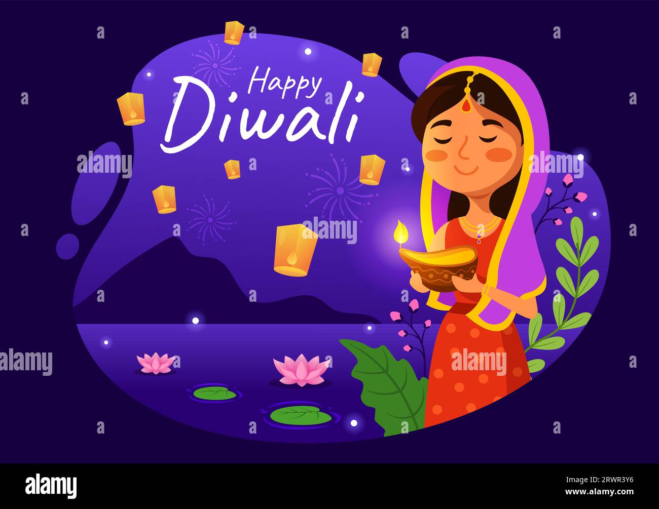 Happy Diwali Hindu Vector Illustration with Indian Rangoli and ...