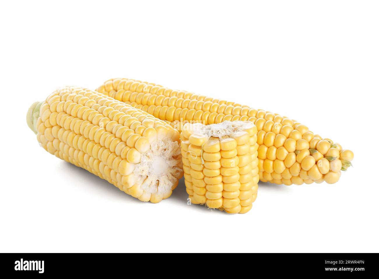 Fresh corn cobs and kernels isolated on white background Stock Photo ...