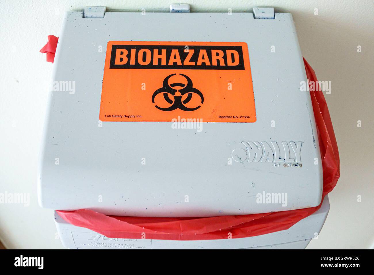 Miami Beach Florida,hospital biohazard symbol trash container,sign ...