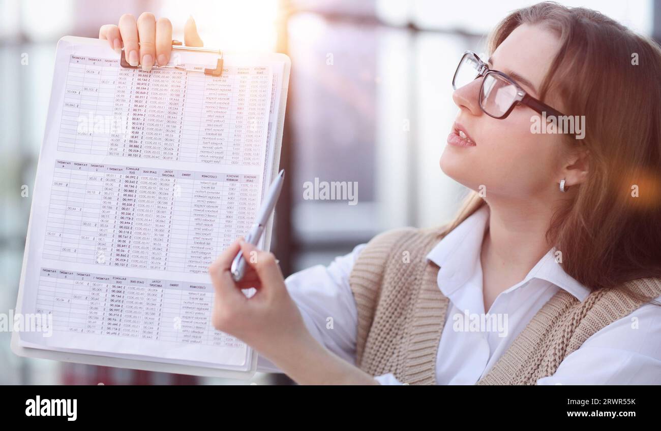 Woman manager making presentation of financial report in the office ...