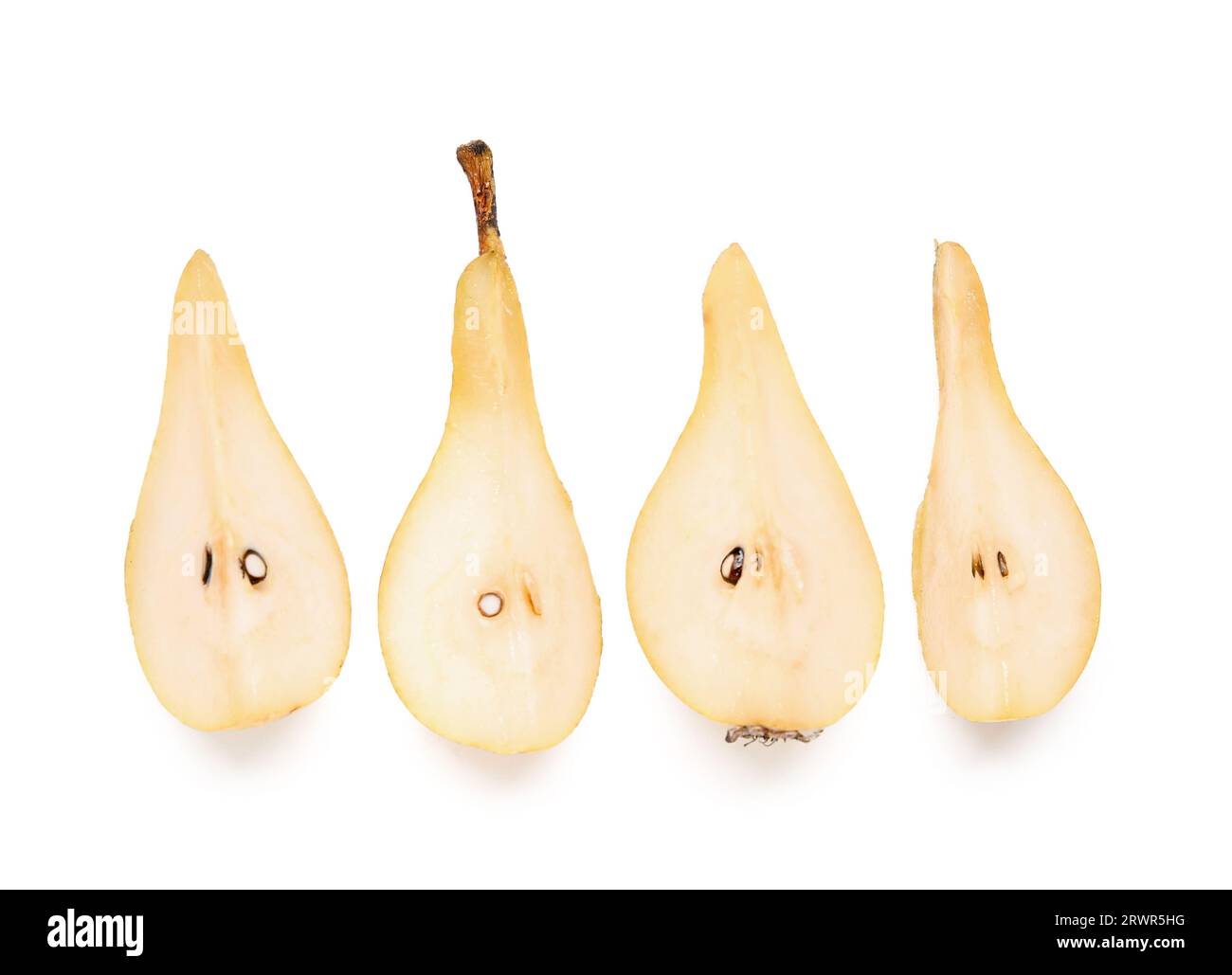 Ripe cut pears on white background Stock Photo - Alamy