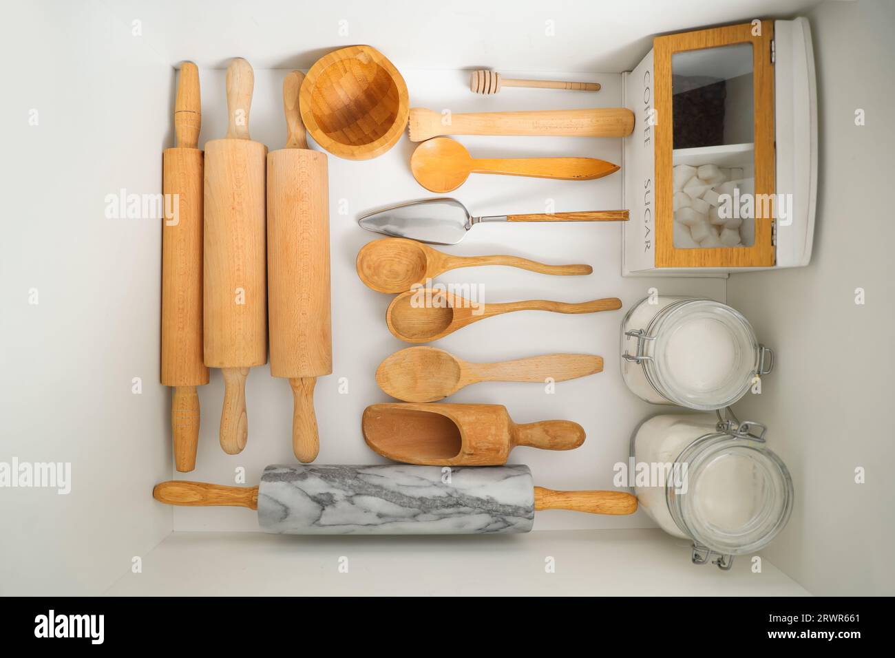 Set of utensils for bakery in drawer at kitchen Stock Photo - Alamy
