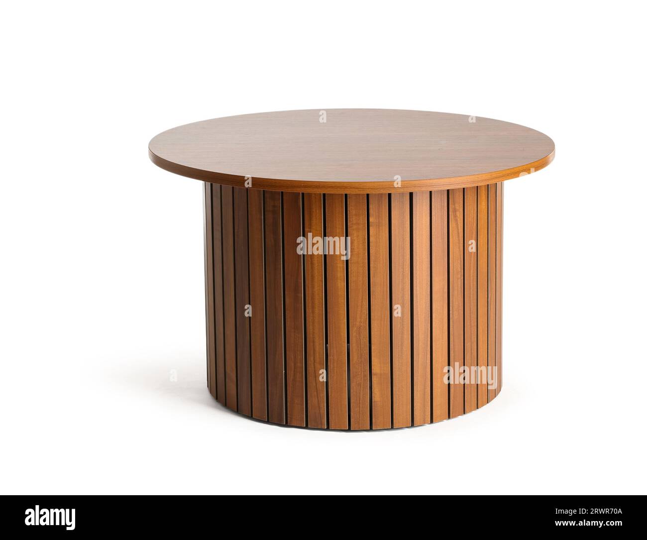 Round wooden table isolated on white background Stock Photo - Alamy