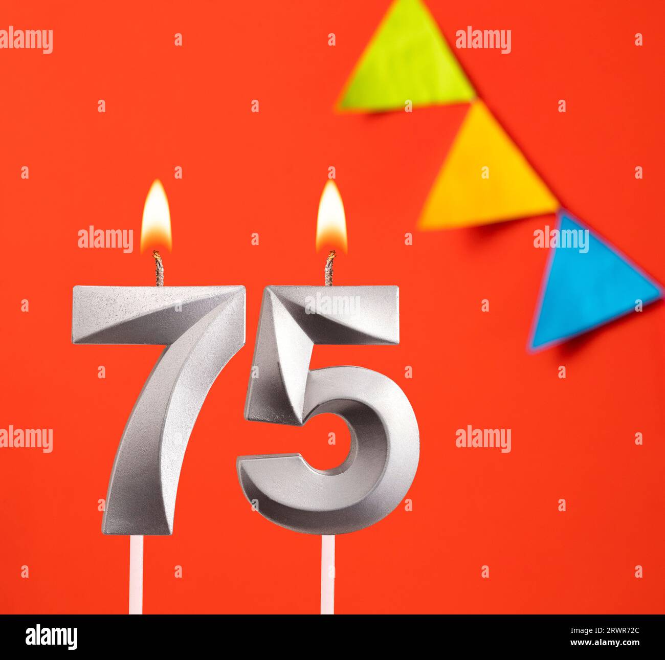 Birthday candle number 75 - Invitation card in orange background Stock ...