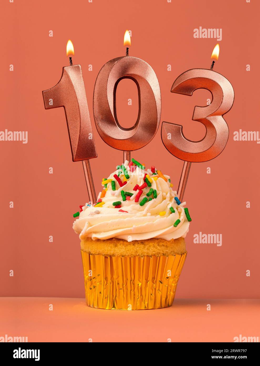 Birthday cake with candle number 103 - Coral fusion background Stock ...
